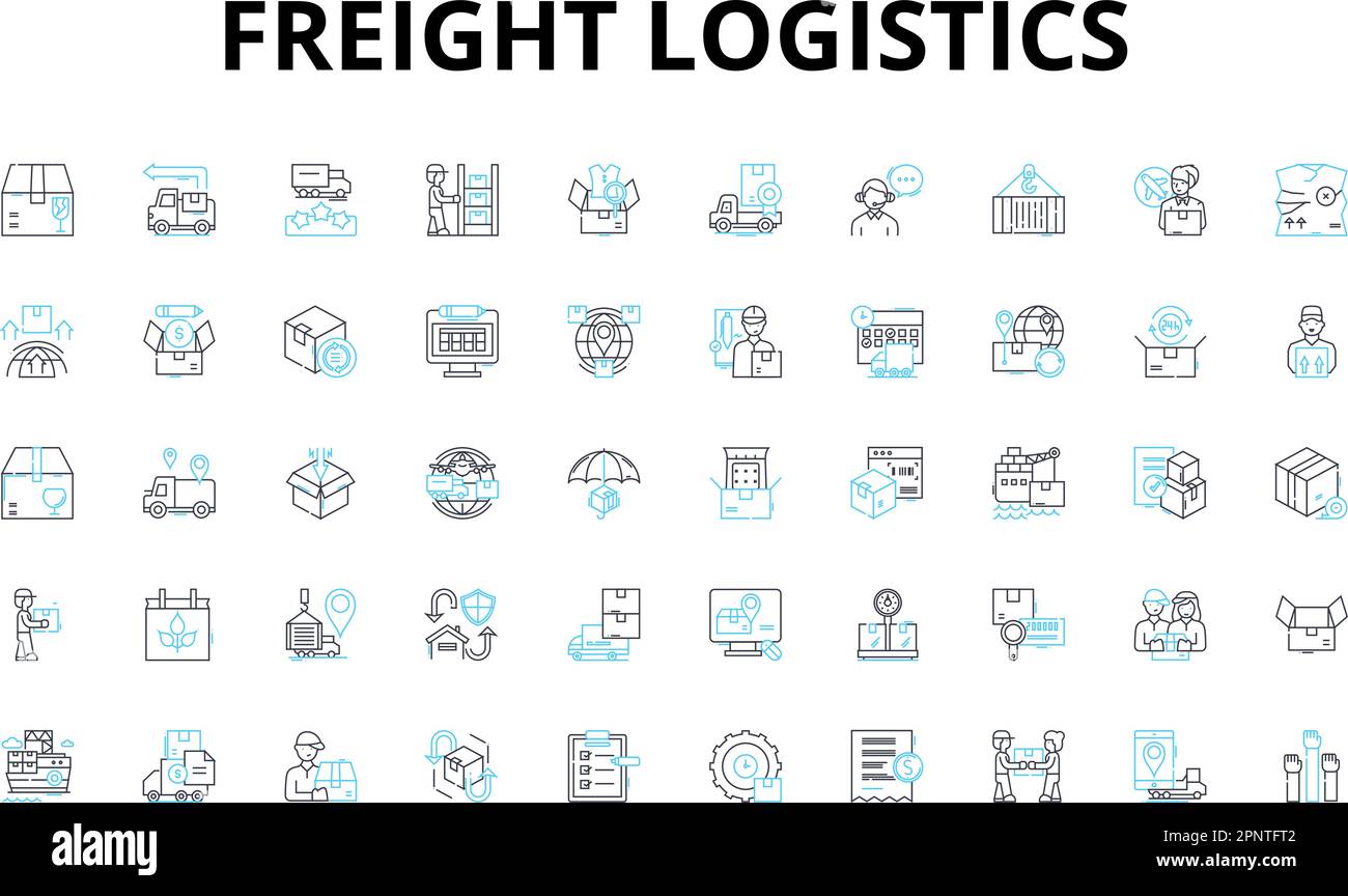 Freight logistics linear icons set. Shipping, Transport, Supply Chain ...