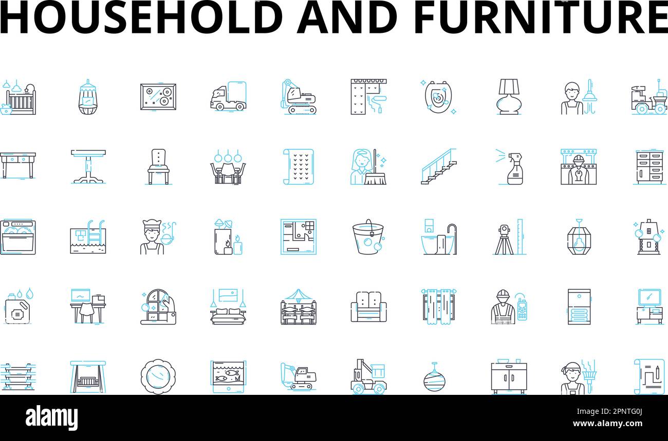Household and furniture linear icons set. Sofa, Bed, Chair, Table ...