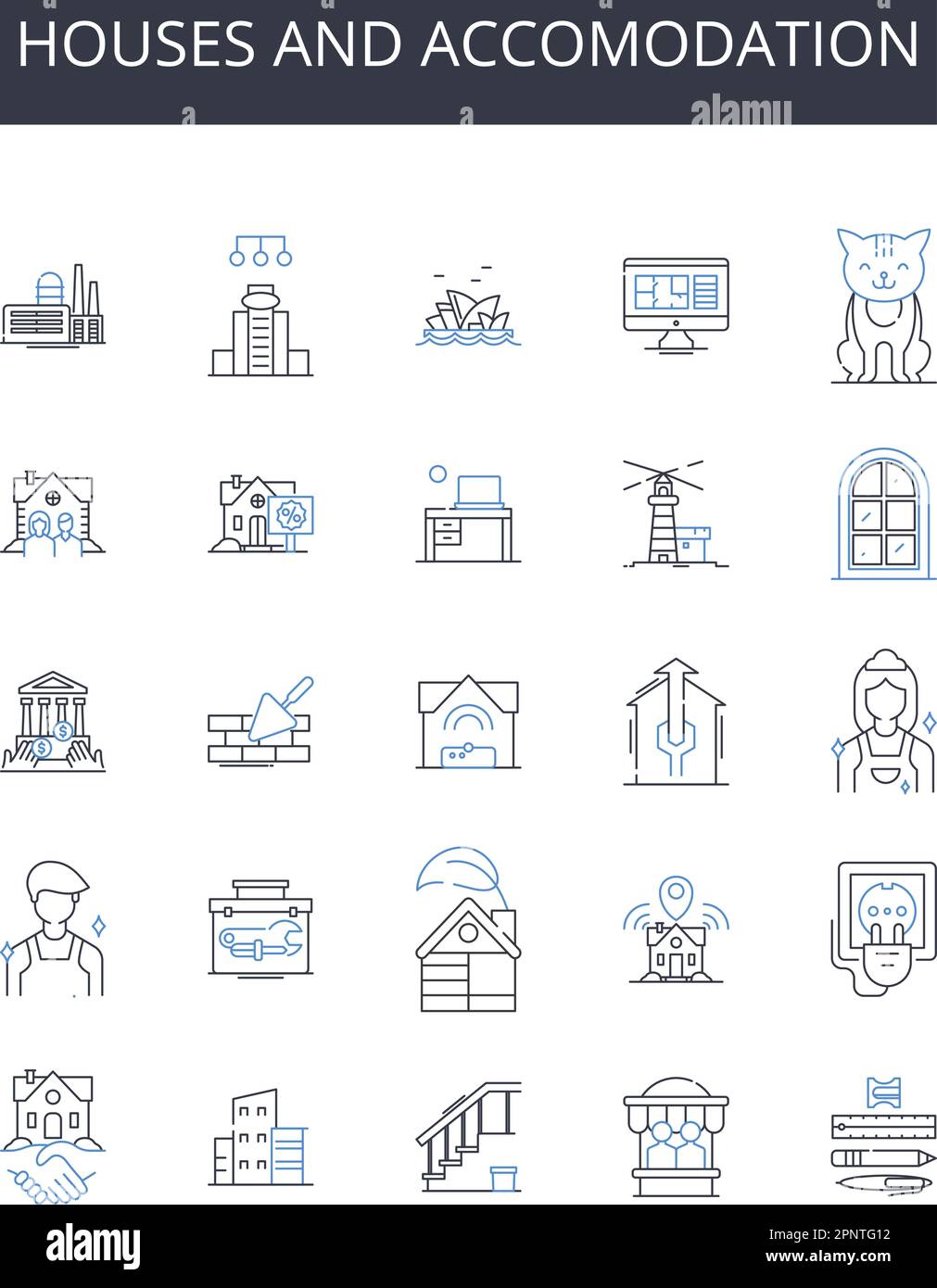 Houses and accomodation line icons collection. Residences, Dwellings ...