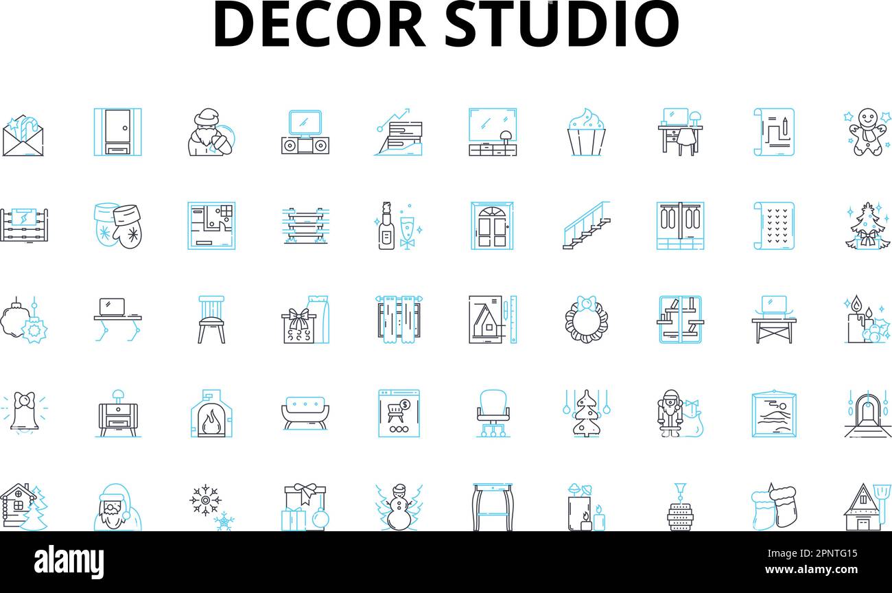 Decor studio linear icons set. Furniture, Textiles, Lighting, Arrk ...