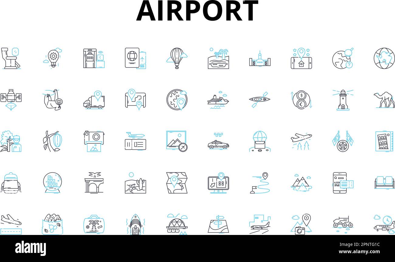 Airport linear icons set. Departure, Arrival, Security, Baggage ...