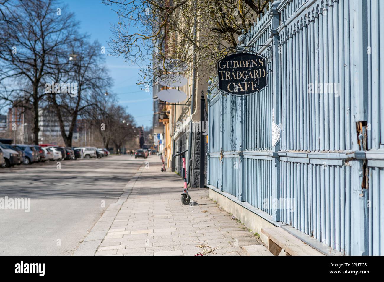 Summer café Gubbens Tradgard during spring at historic street ...