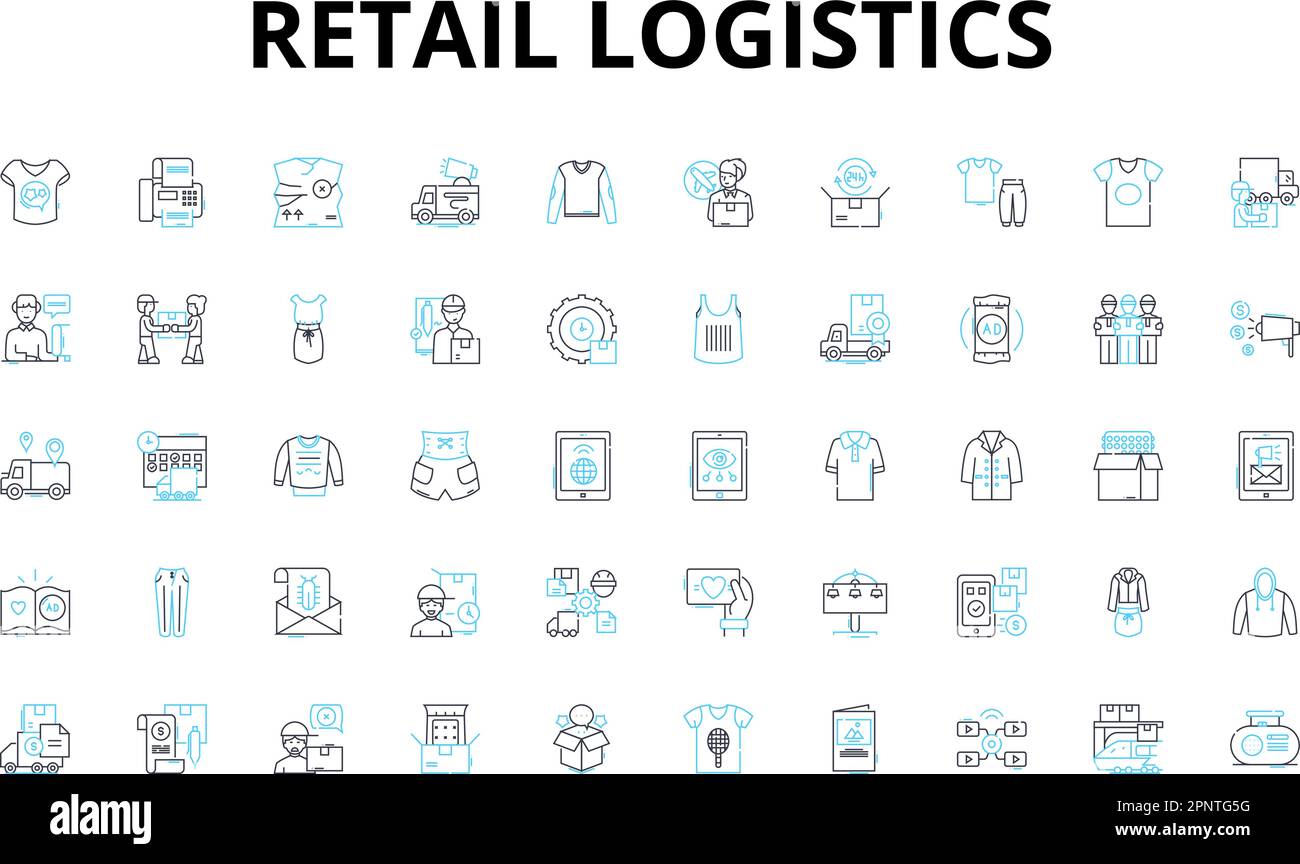 Retail logistics linear icons set. Supply Chain, Distribution ...