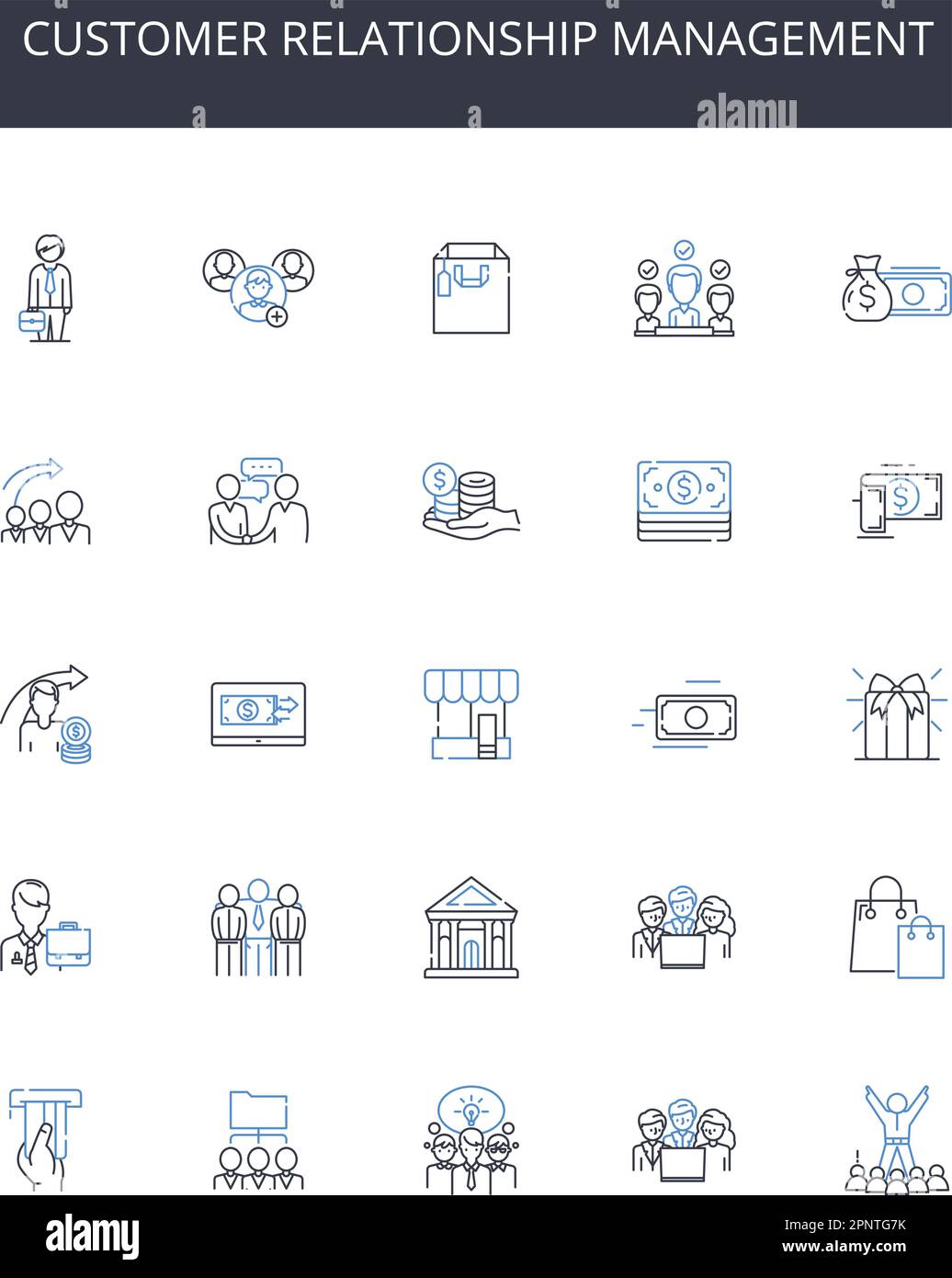 Customer relationship management line icons collection. Supply chain ...