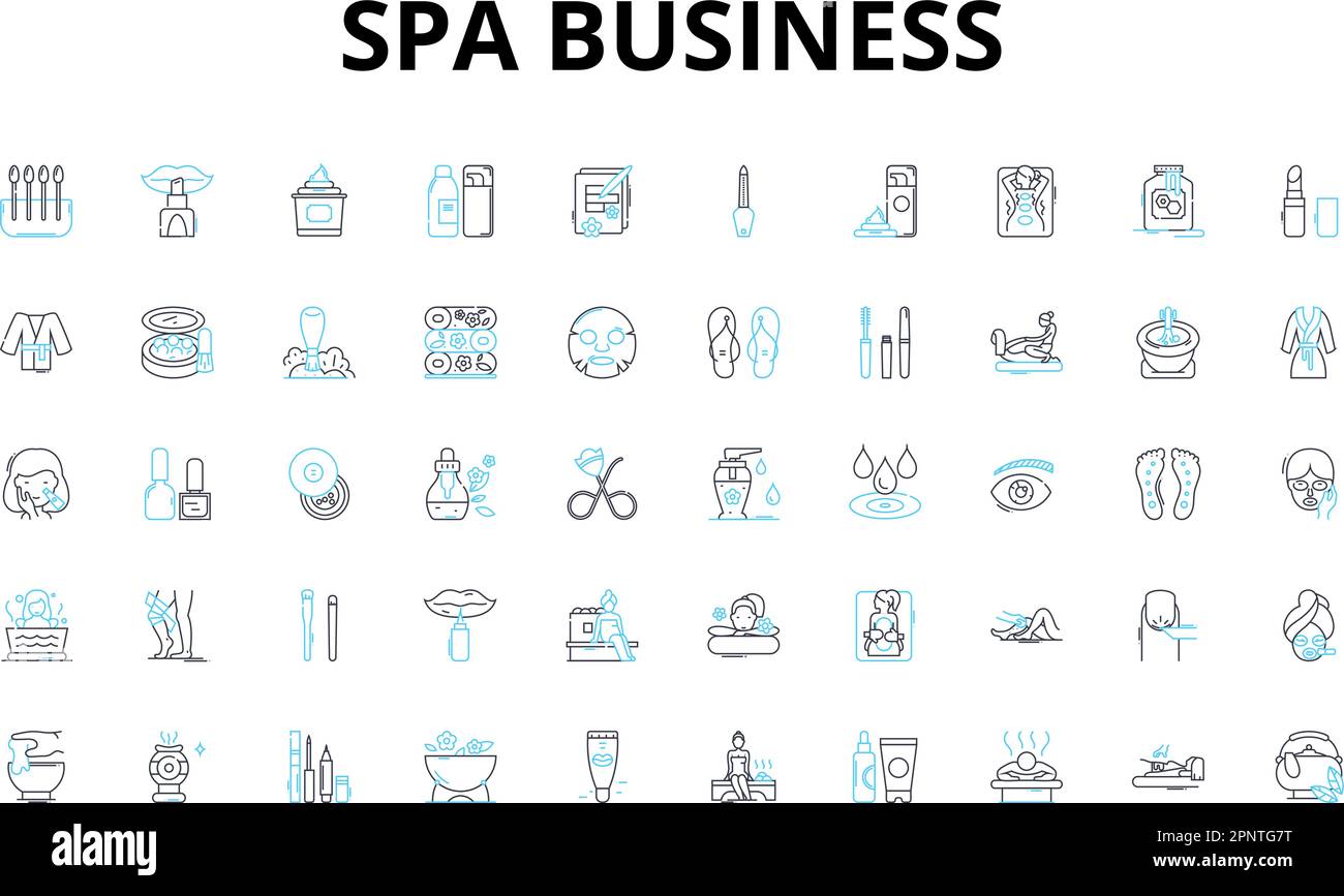 Spa business linear icons set. Relaxation, Pampering, Therapy, Serenity, Massage, Wellness ...