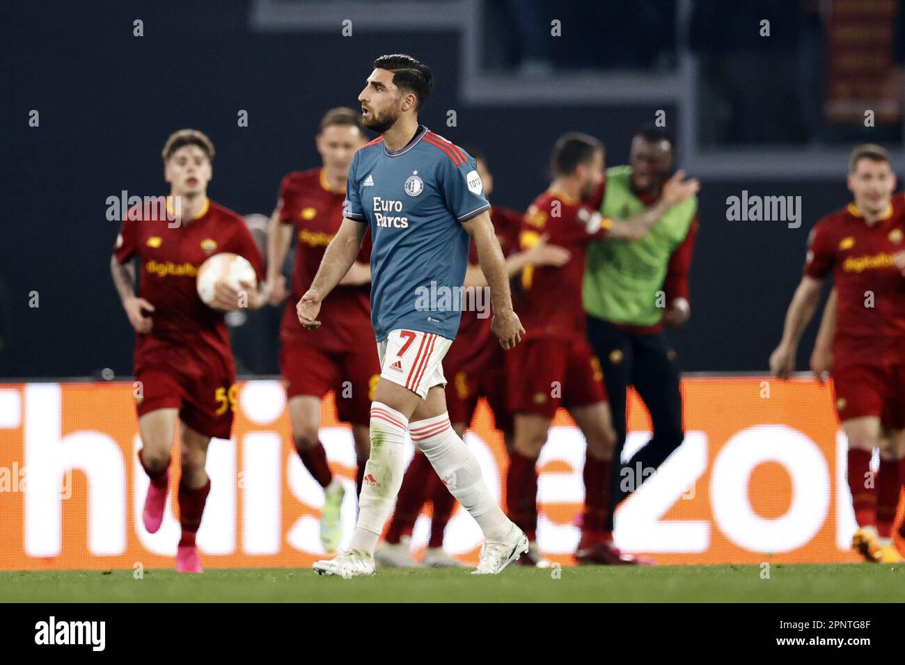 Rome, Italy. April 20, 2023. (lr) Alireza Jahanbaksh of Feyenoord is ...
