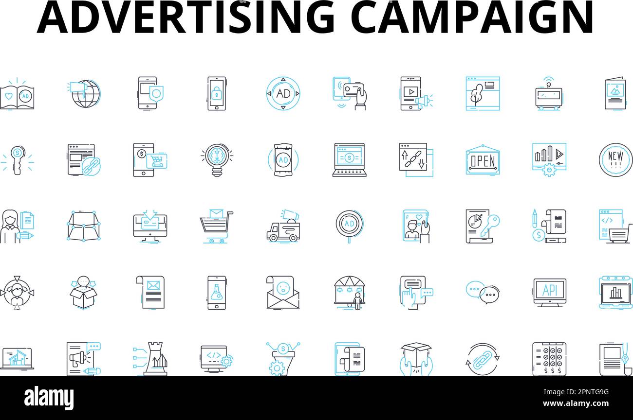 Advertising campaign linear icons set. Creativity, Strategy, Targeting ...