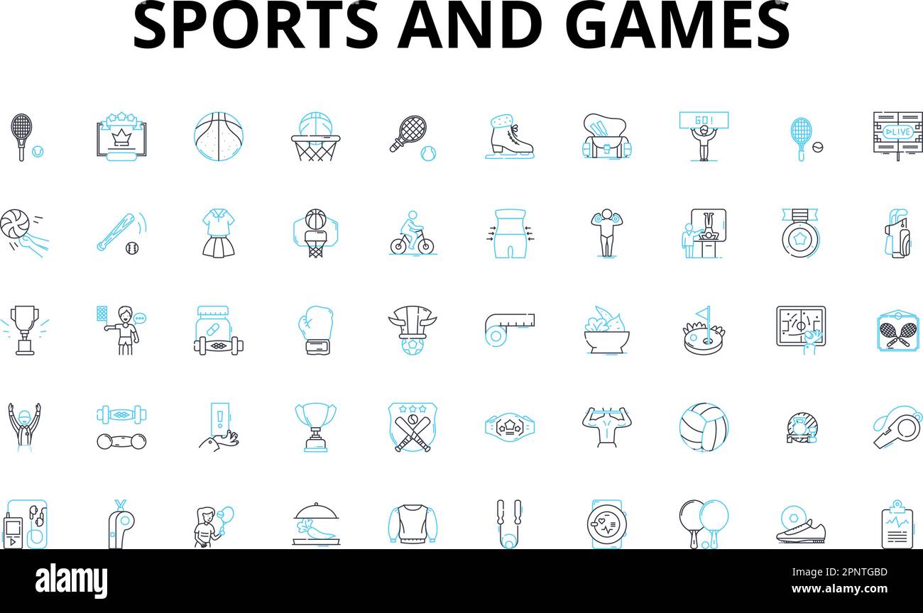 Sports and games linear icons set. Football, Basketball, Tennis, Hockey ...