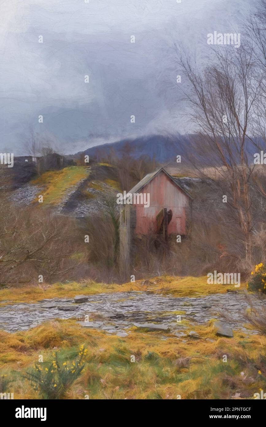 Digital painting of an abandoned Cornish Beam Engine at Dorothea Slate ...