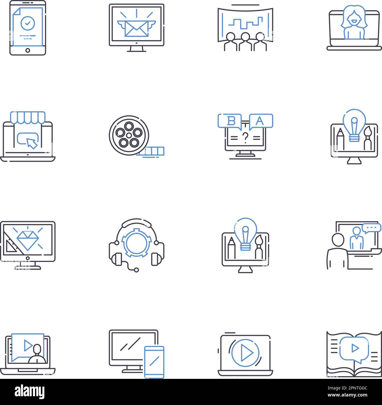 Digital media agency line icons collection. Strategy, Advertising ...