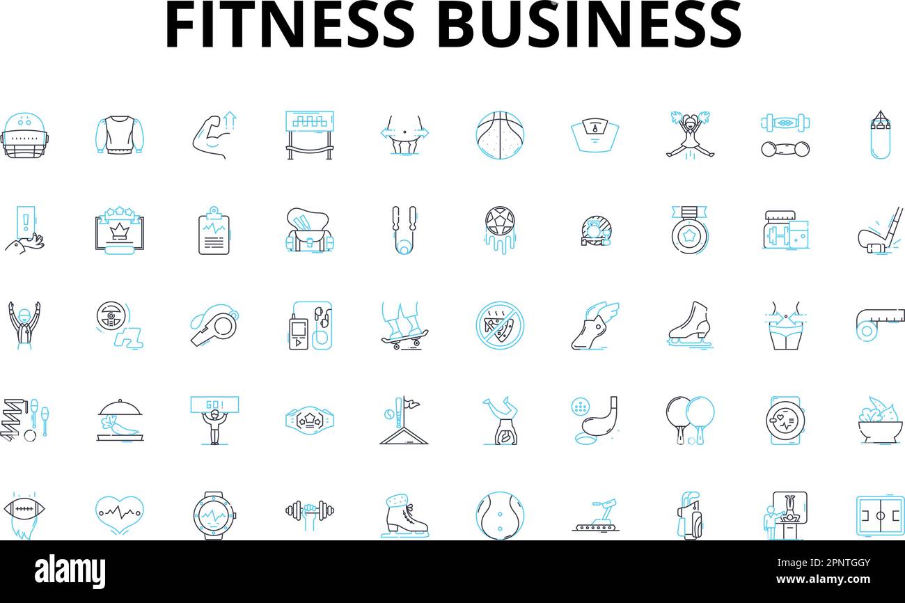 Fitness business linear icons set. Wellness, Health, Strength, Endurance, Gym, Workout, Exercise ...