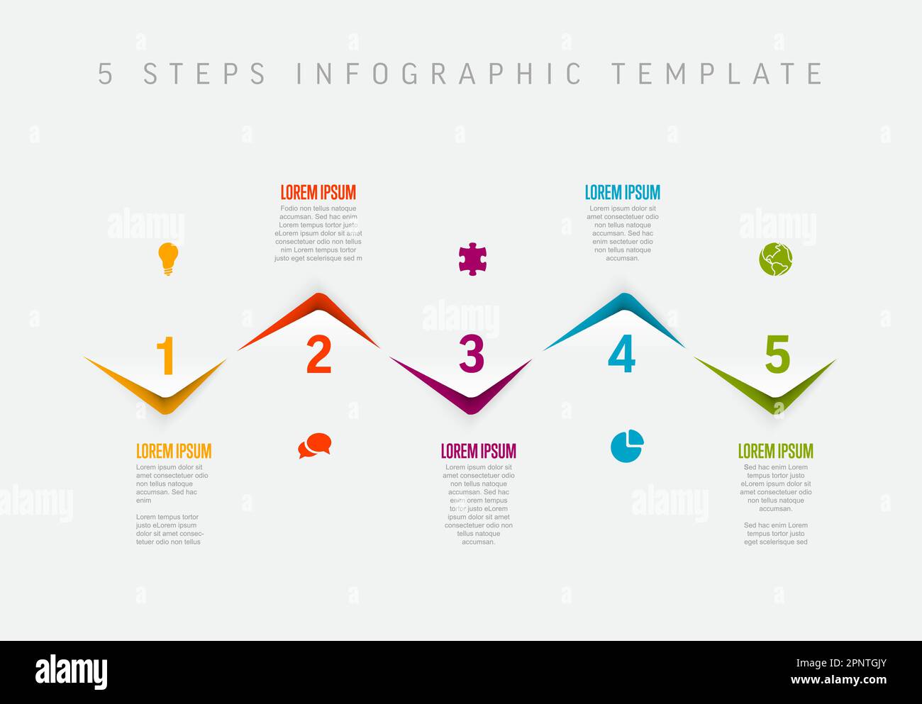 Vector horizontal process progress template diagram schema with five ...