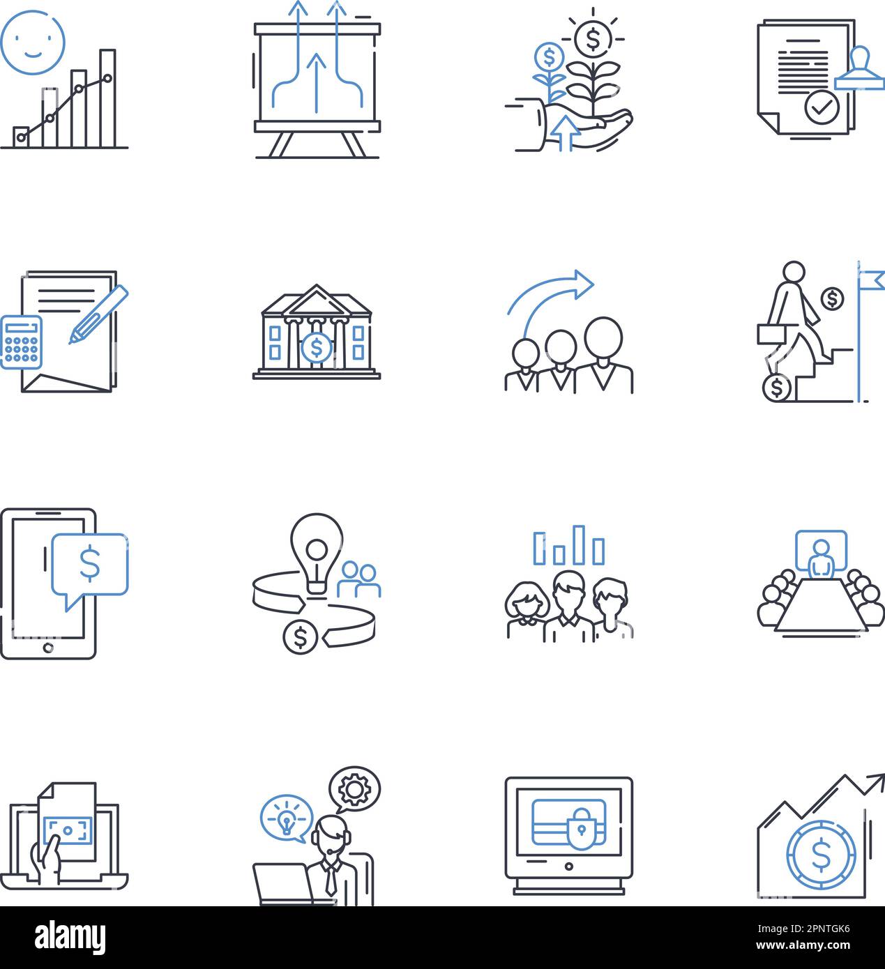 Fiscal management line icons collection. Budgeting, Accounting, Expenses, Taxes, Investments ...