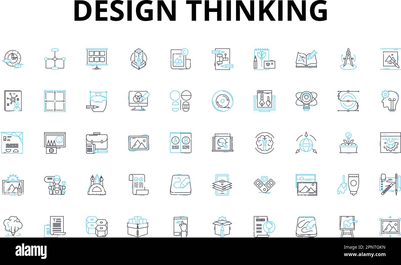 Design thinking linear icons set. Ideation, Prototyping, Empathy, Iteration, Solutions, Insights ...