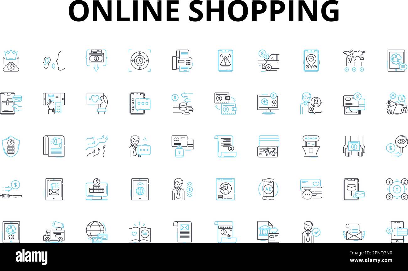 Online shopping linear icons set. E-commerce, Digital, Consumerism ...