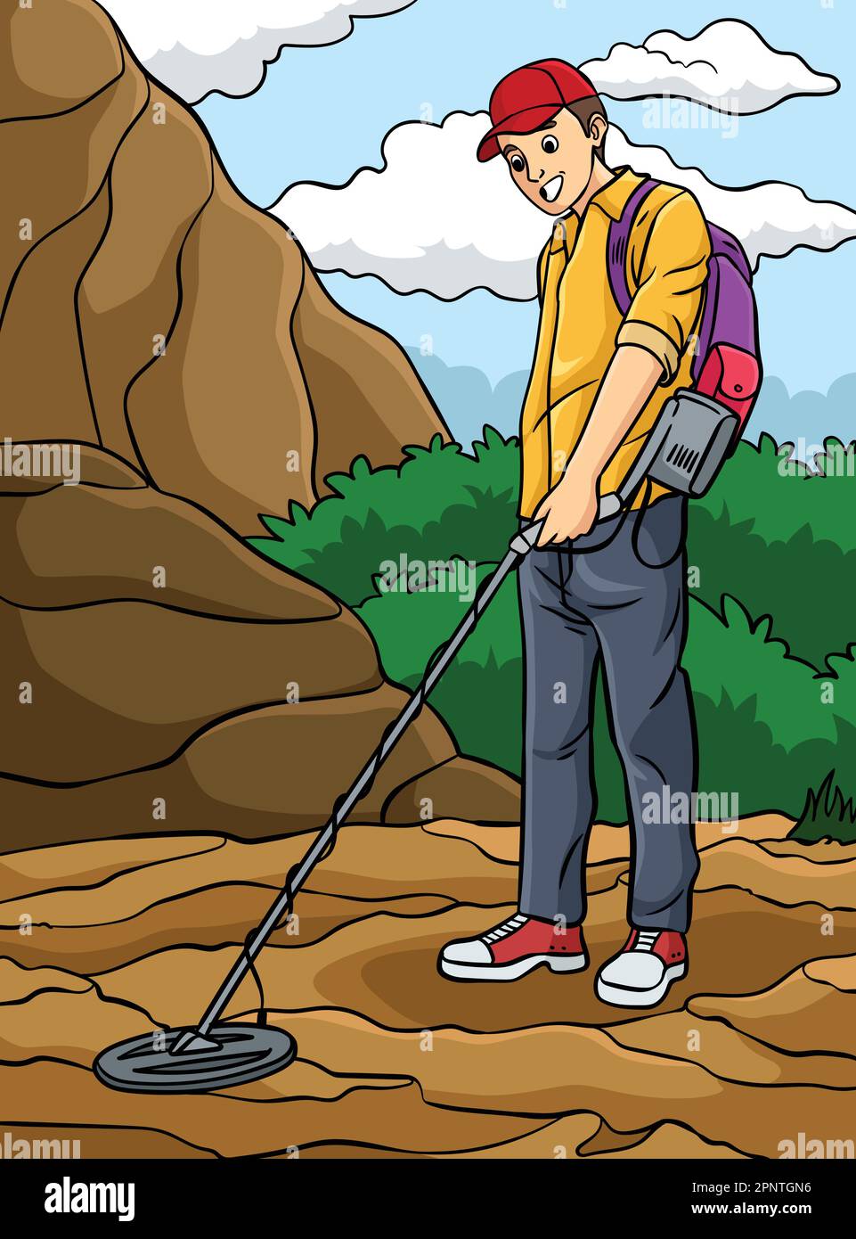 Metal Detectorist Colored Cartoon Illustration Stock Vector Image & Art ...