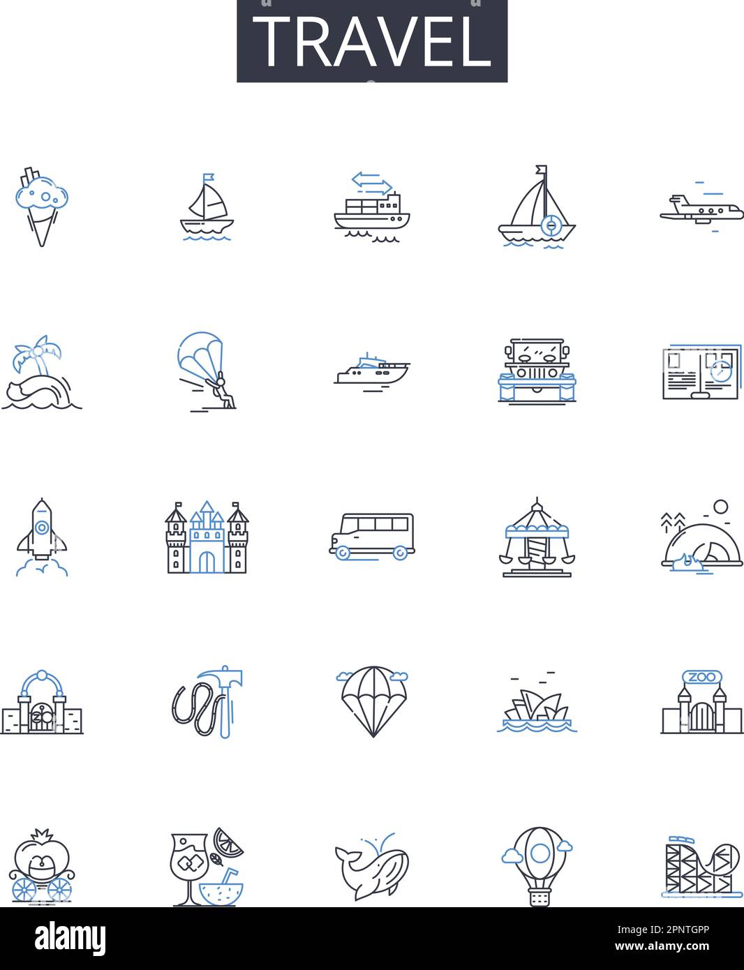 Travel line icons collection. Journey, Voyage, Trek, Expedition ...