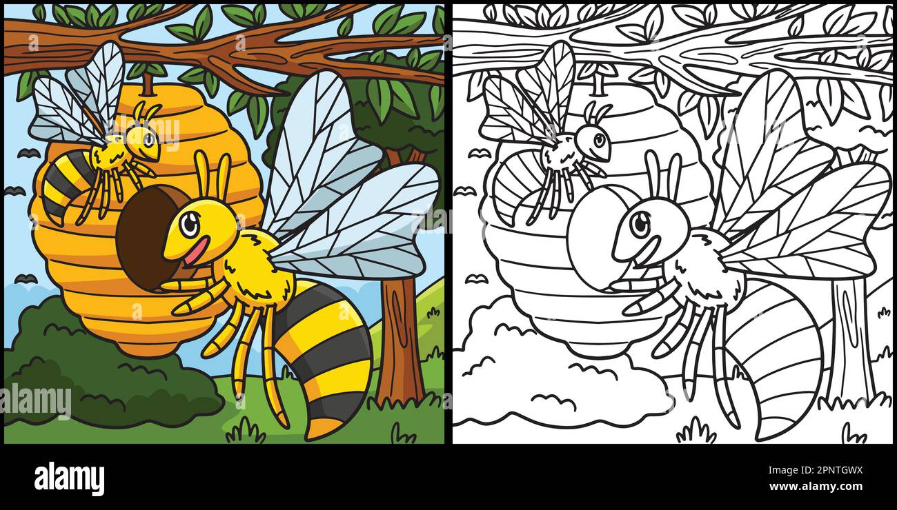 Bee Coloring Page Colored Illustration Stock Vector Image & Art - Alamy