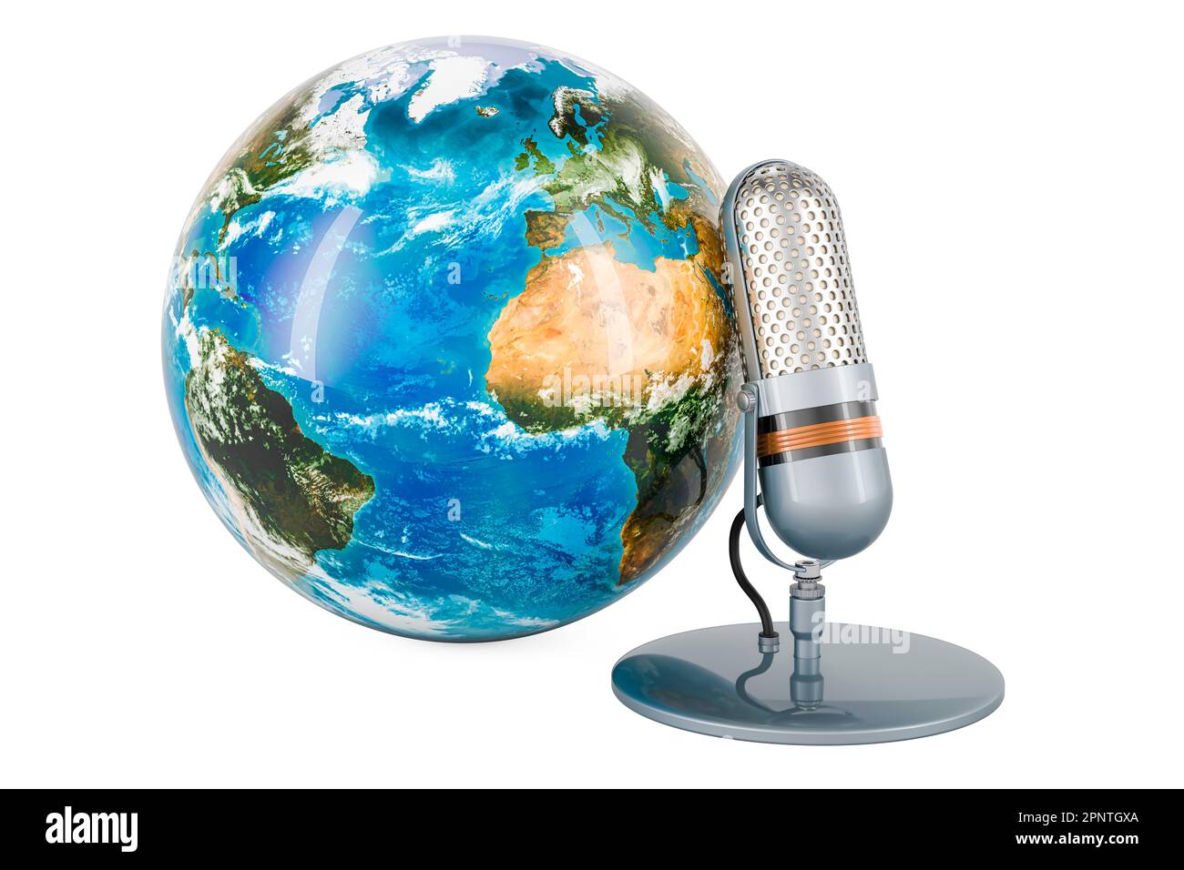 Microphone with Earth Globe. 3D rendering isolated on white background ...