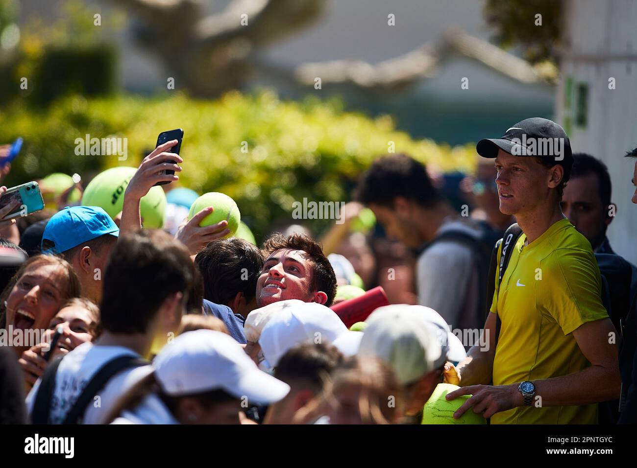 BARCELONA, SPAIN - APRIL 20: Jannik Sinner signs memorabilia for fans ...