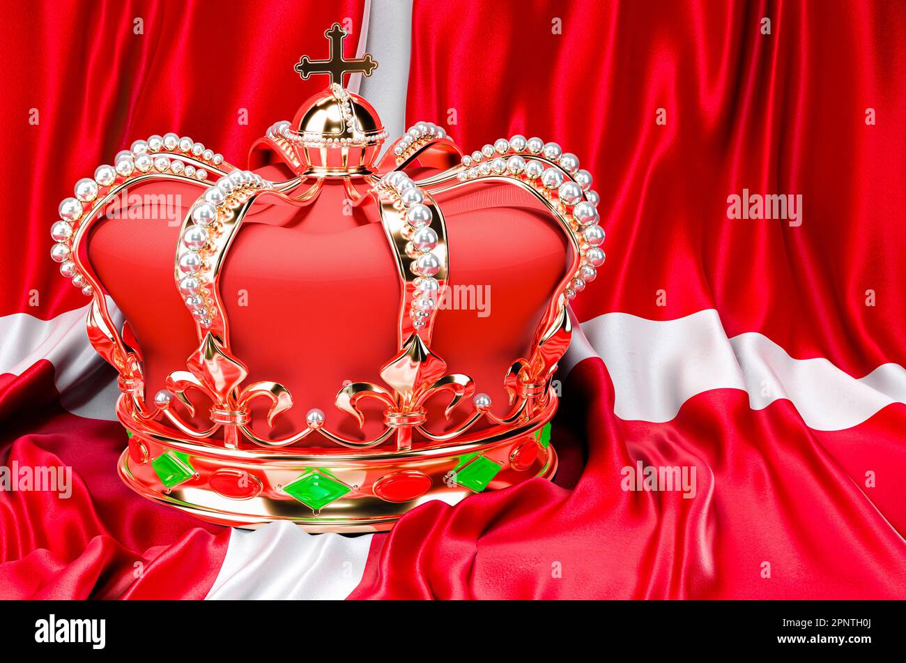 Royal golden crown with jewels on the Kingdom of Denmark flag ...