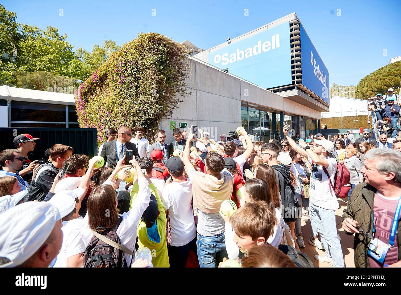 BARCELONA, SPAIN - APRIL 20: Carlos Alcaraz signs memorabilia for fans ...