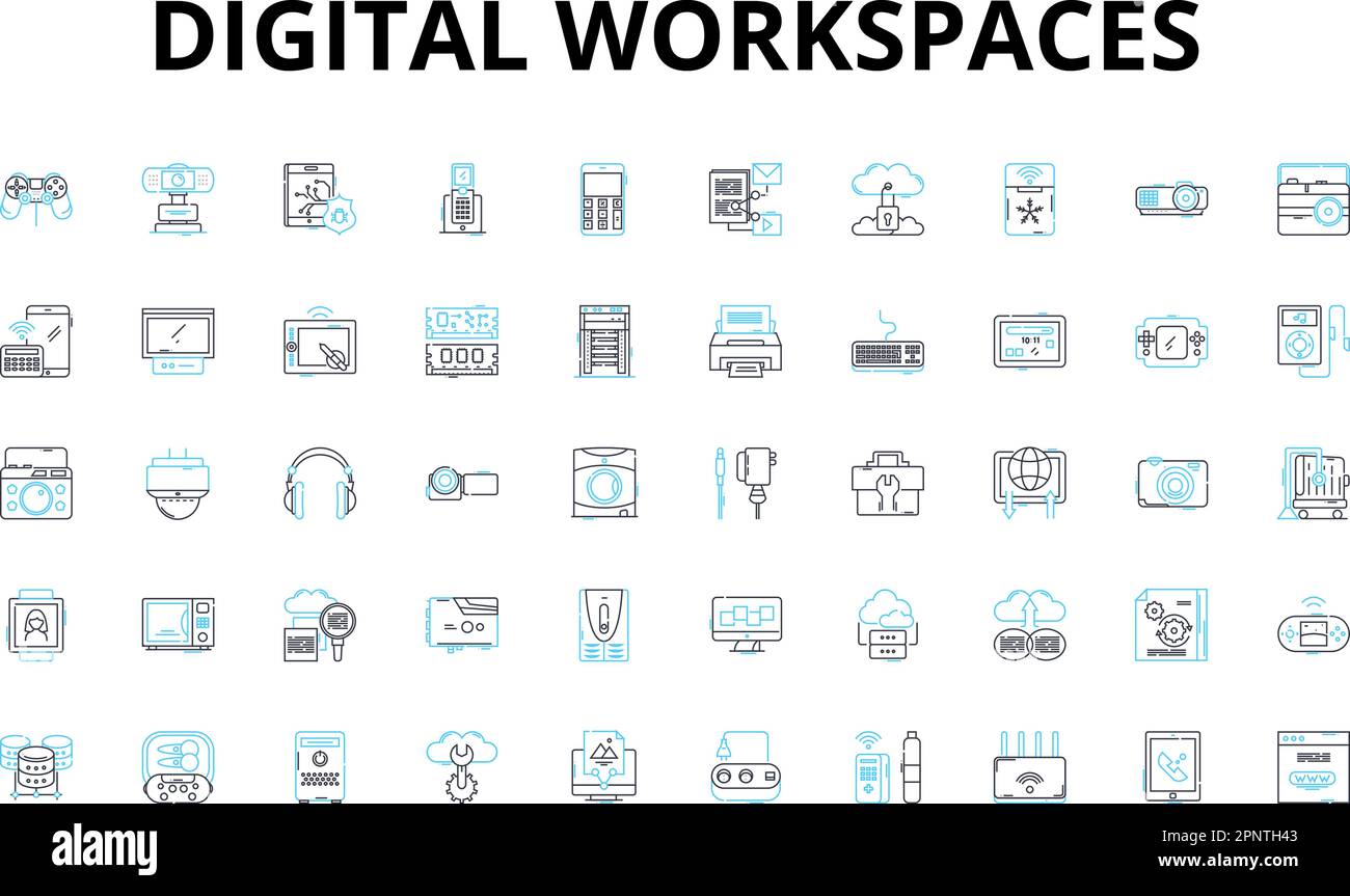 Digital Workspaces Linear Icons Set Productivity Collaboration Innovation Accessibility