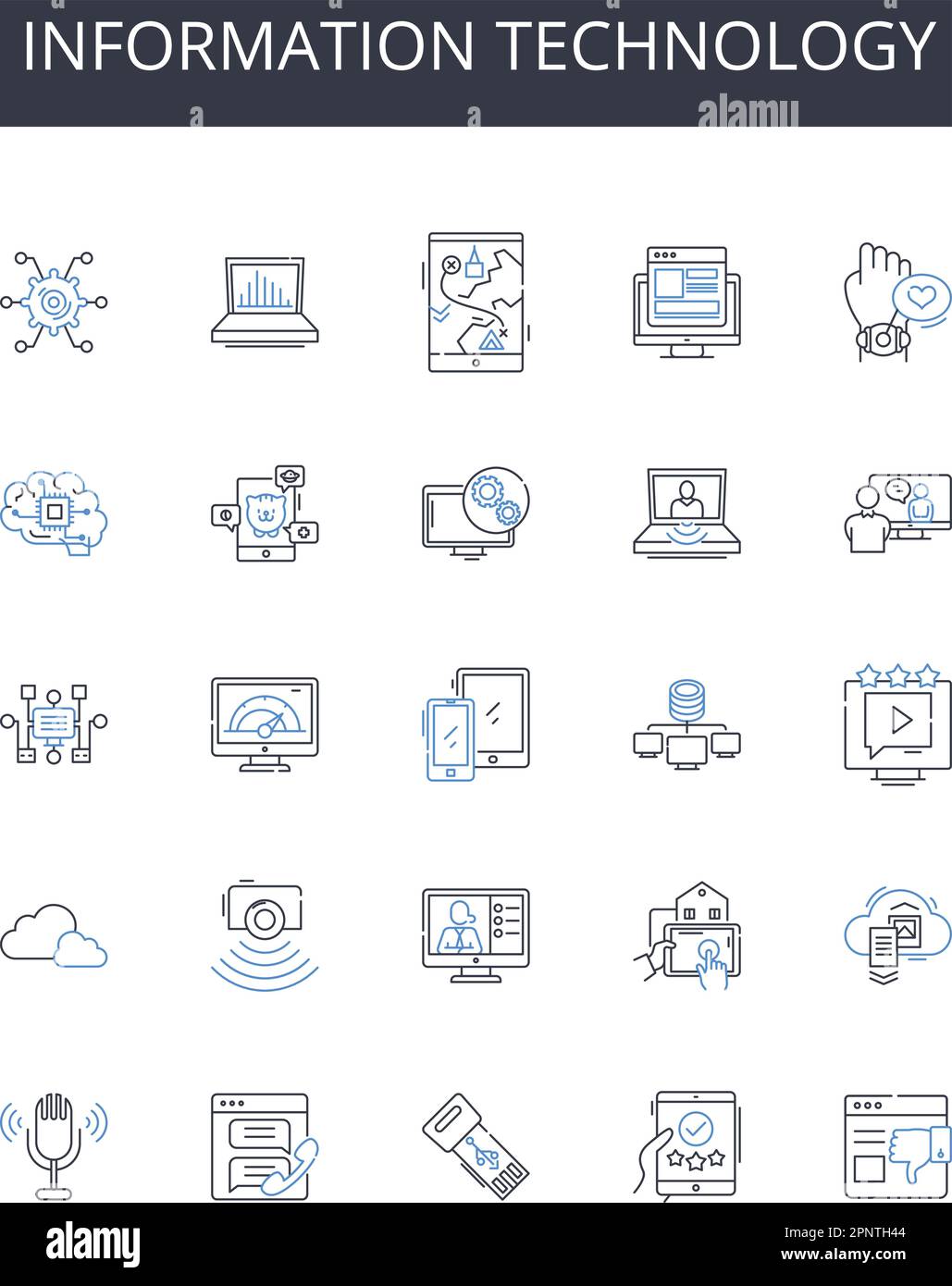Information Technology Line Icons Collection Computer Science Data
