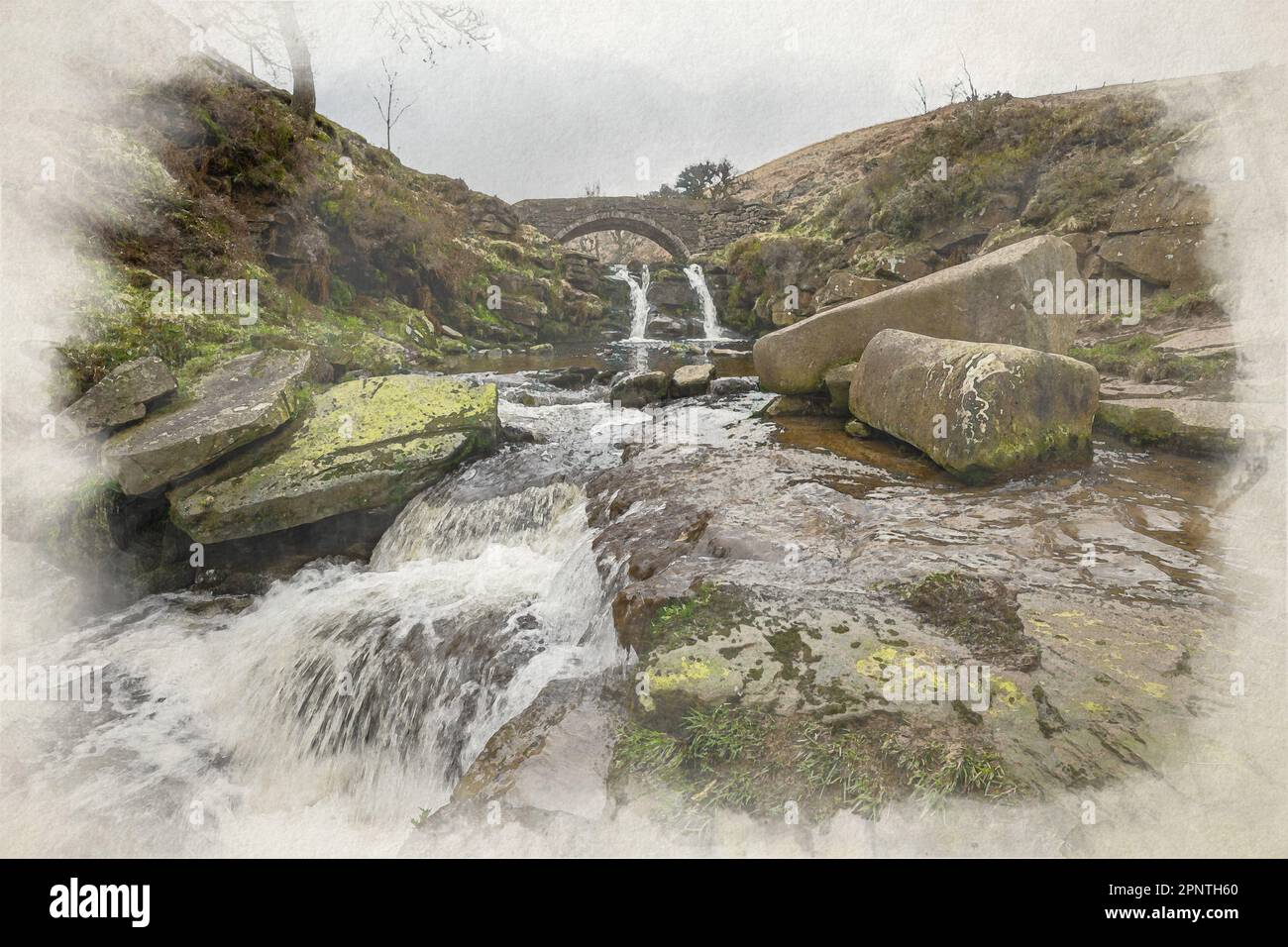 Three Shire Heads. A digital watercolour painting of an autumnal ...