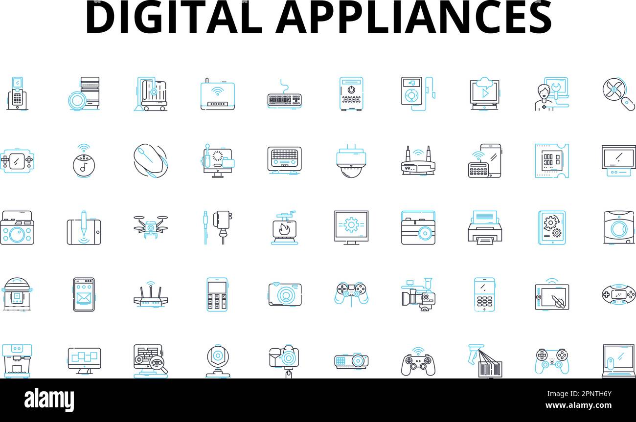 Digital appliances linear icons set. Smart, Reliable, Efficient ...