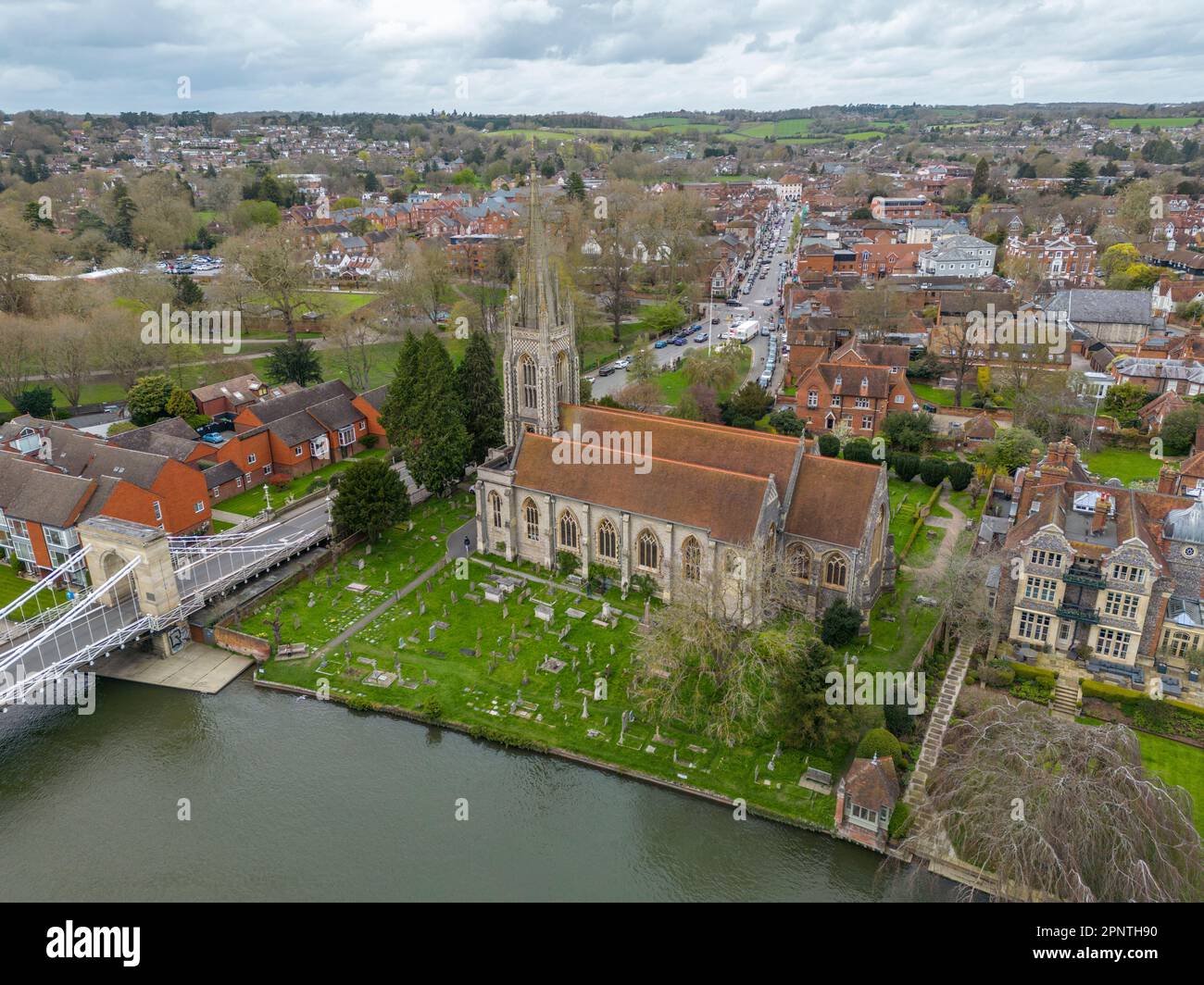 Aerial view of All Saints Church on the River Thames, Marlow ...