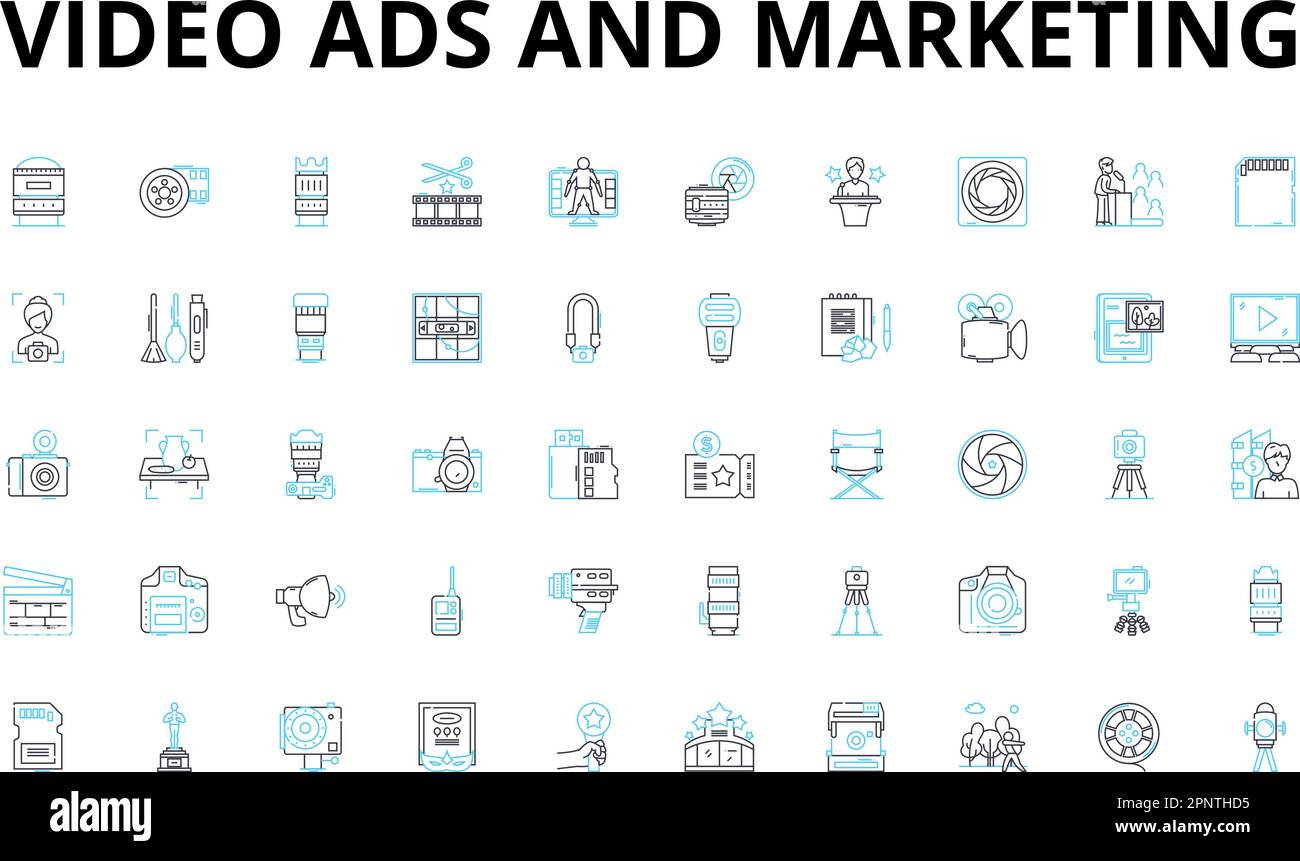 Video ads and marketing linear icons set. Engagement, Conversion ...