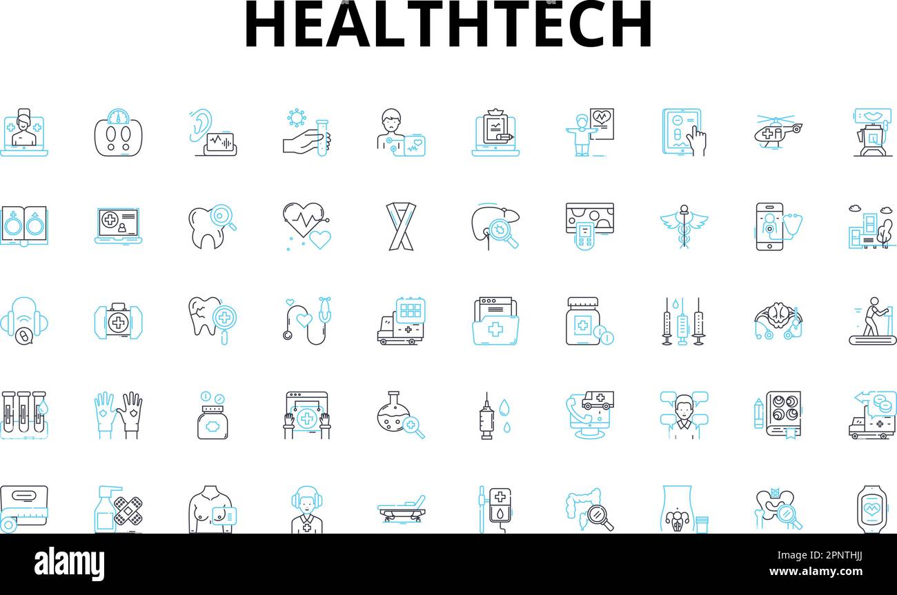 HealthTech linear icons set. Telemedicine, Wearables, EHR, AI, Virtual ...