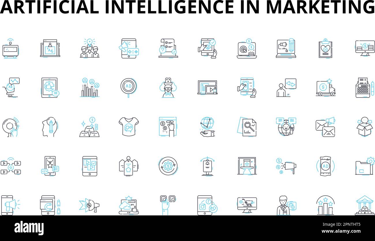 Artificial intelligence in marketing linear icons set. Automation ...