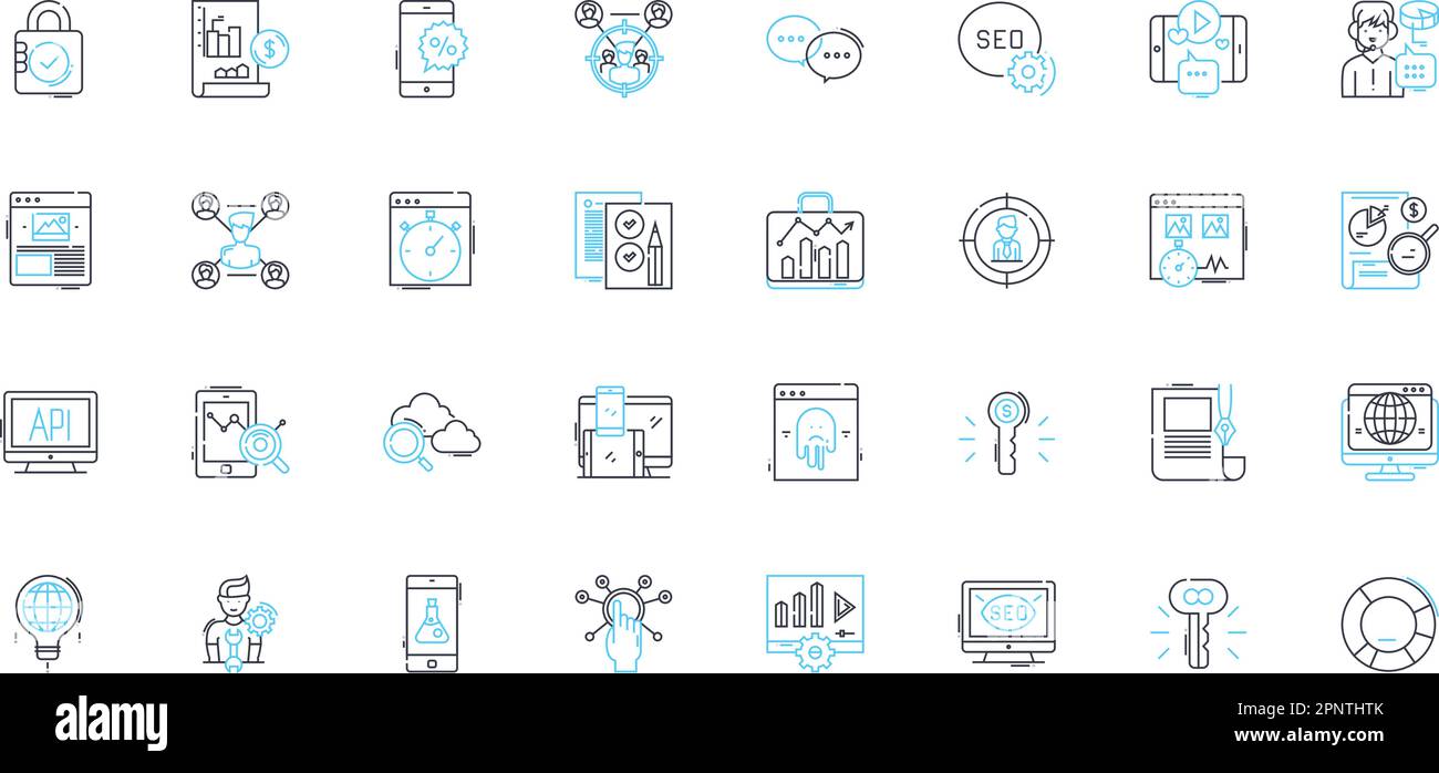 Paid advertising linear icons set. PPC, Keywords, Impressions, Clicks ...