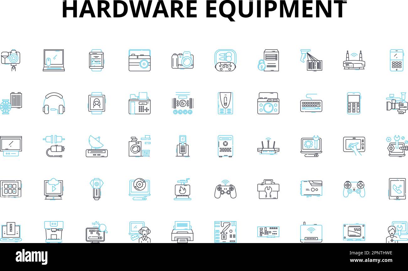 Hardware equipment linear icons set. Processor, Graphics, Motherboard ... Hardware equipment linear icons set. Processor, Graphics, Motherboard ...