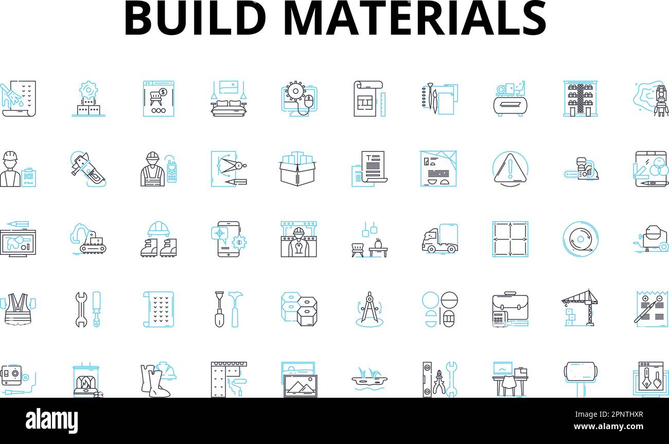 Build materials linear icons set. Timber, Concrete, Steel, Brick ...