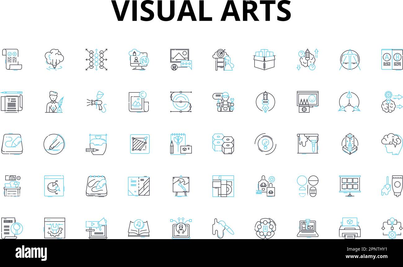 Visual arts linear icons set. Drawing, Painting, Sculpture, Printmaking, Photography ...