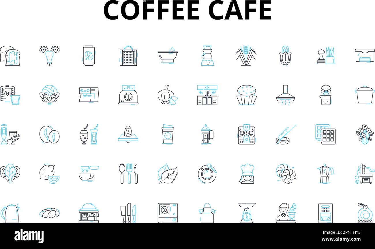 Coffee cafe linear icons set. Espresso, Latte, Cappuccino, Macchiato, Frappuccino, Americano ...