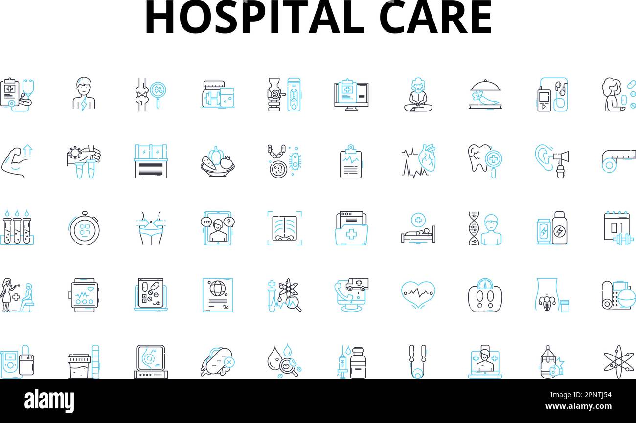 Hospital care linear icons set. Treatment, Emergency, Surgery, Medicine ...