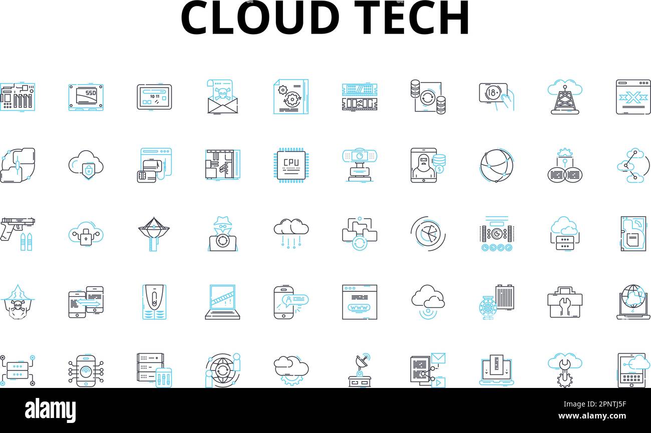 Cloud Tech Linear Icons Set Virtualization Infrastructure Computing