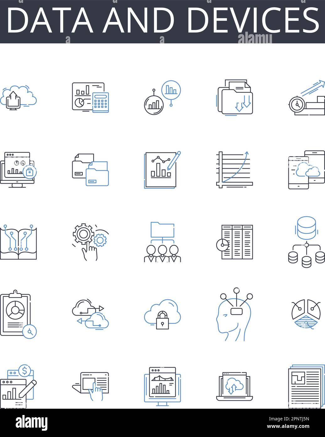 Data and devices line icons collection. Information and gadgets, Stats ... Data and devices line icons collection. Information and gadgets, Stats ...