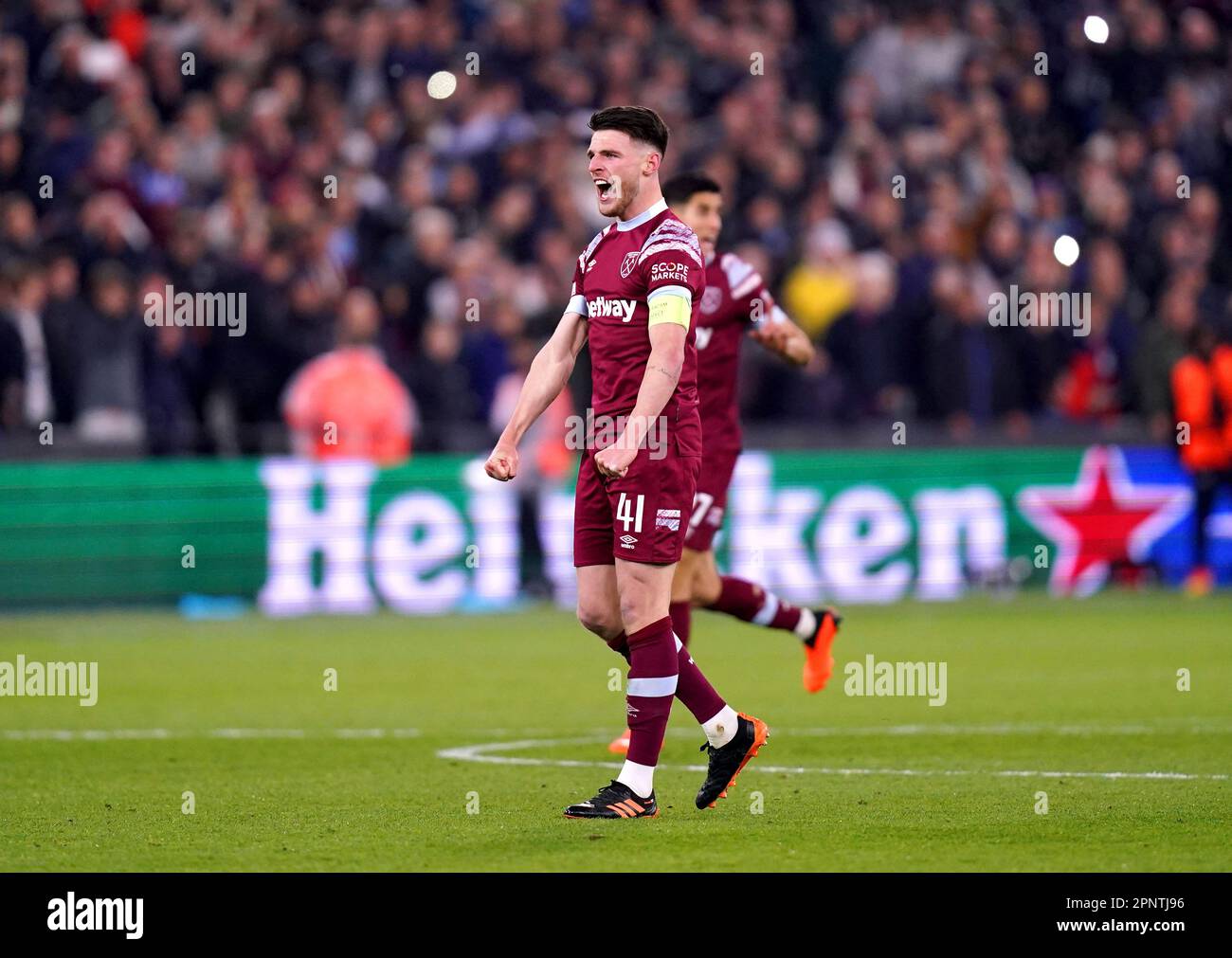 West Ham United's Declan Rice celebrates scoring their side's third ...