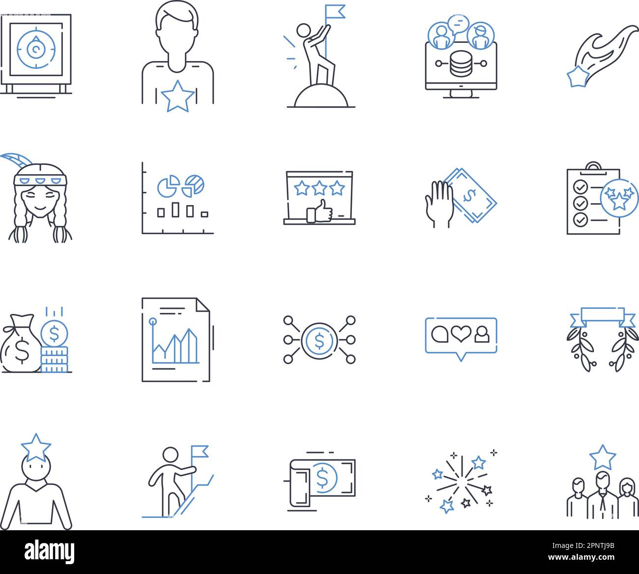 Wealth accomplishment line icons collection. Prosperity, Success ...