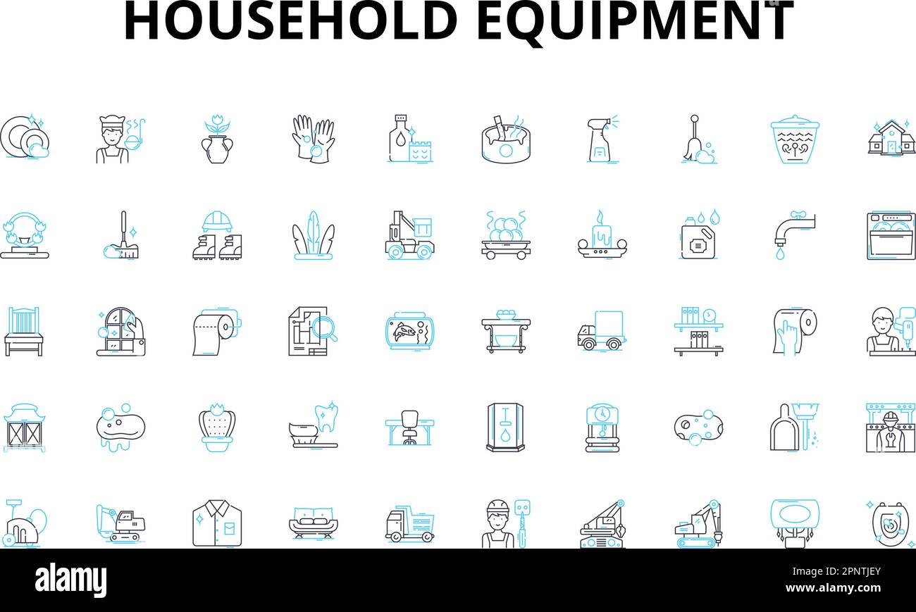 Household equipment linear icons set. Blender, Dishwasher, Refrigerator ...