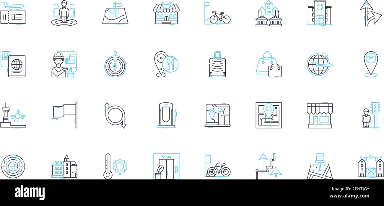 Town blueprint linear icons set. Planning, Infrastructure, Zoning ...