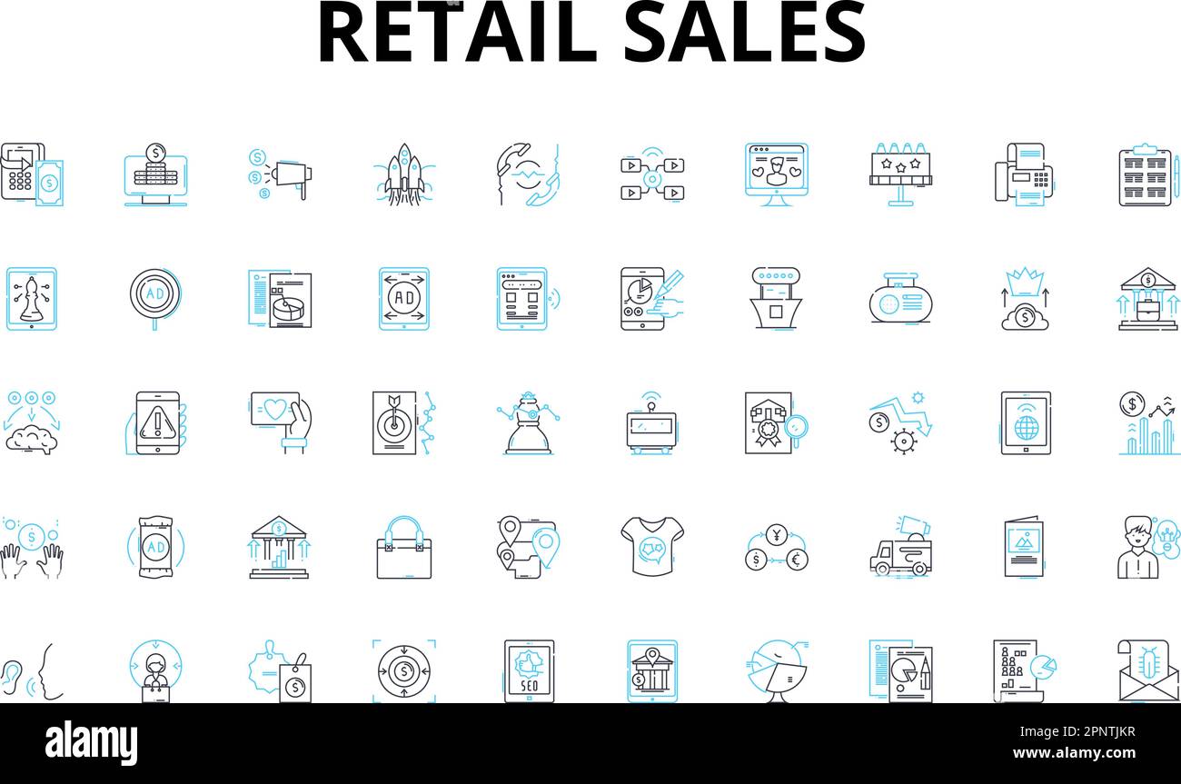 Retail sales linear icons set. Discounts, Promotions, Sales, Inventory ...