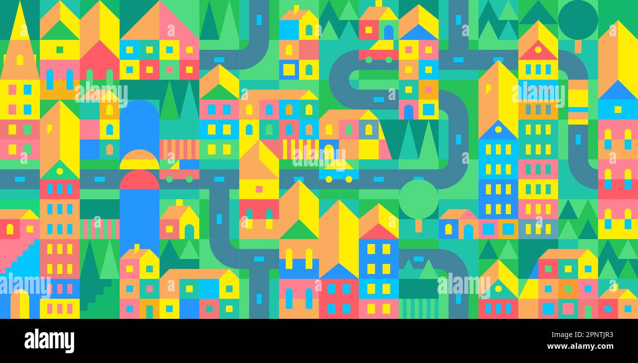 Seamless Abstract Urban Vector Bauhaus Swiss Geometric City Pattern ...