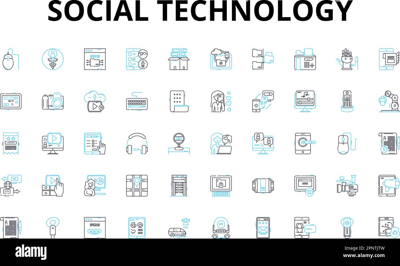 Social technology linear icons set. Nerking, Collaborative ...