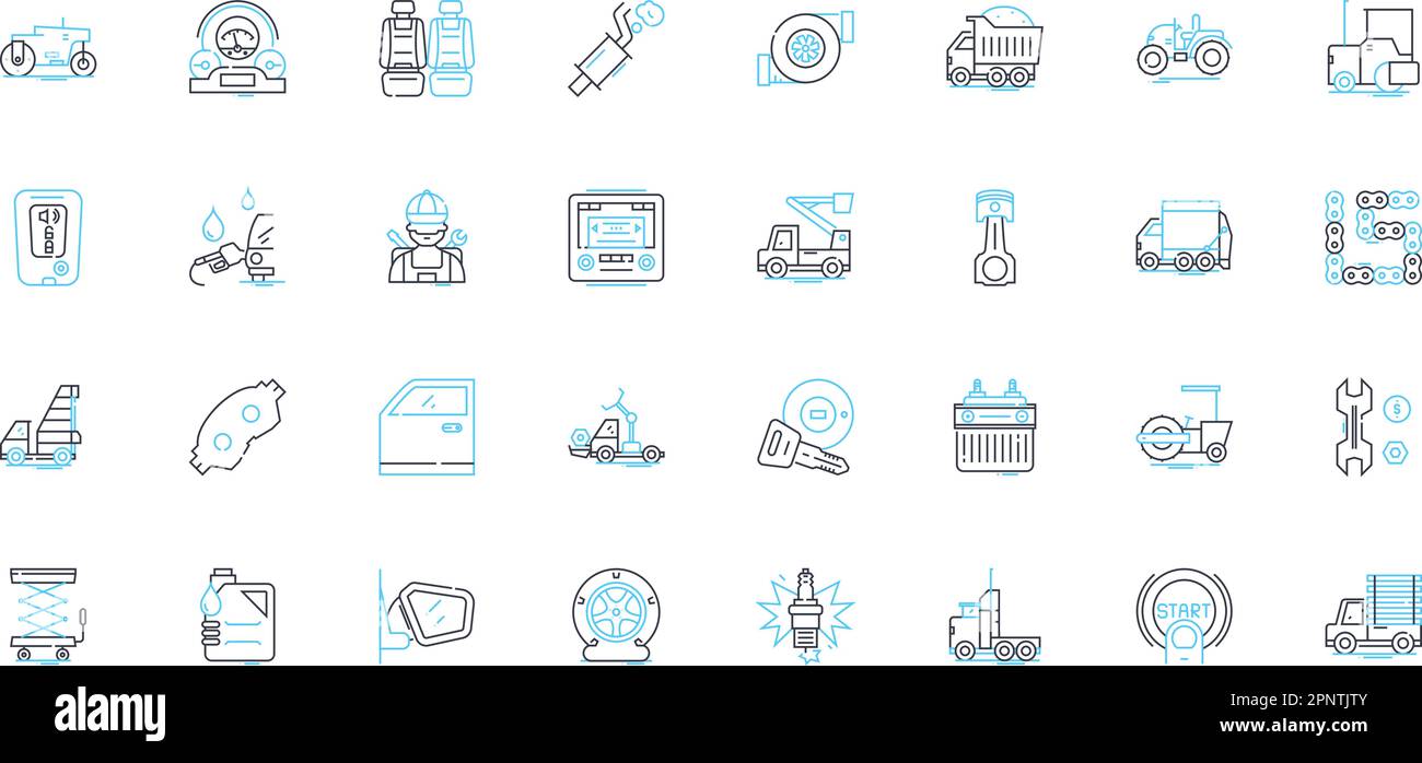 Truck care linear icons set. Maintenance, Oil, Filters, Tires, Brakes ...